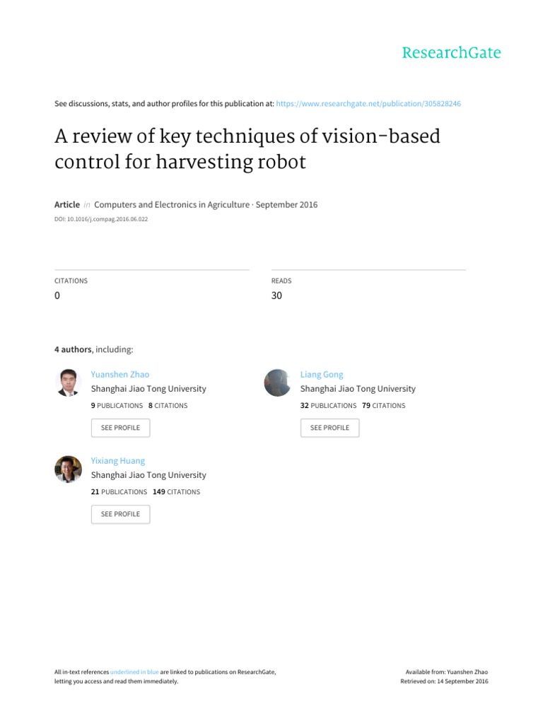 A Review of Key Techniques of Vision-Based Control For Harvesting Robot ...