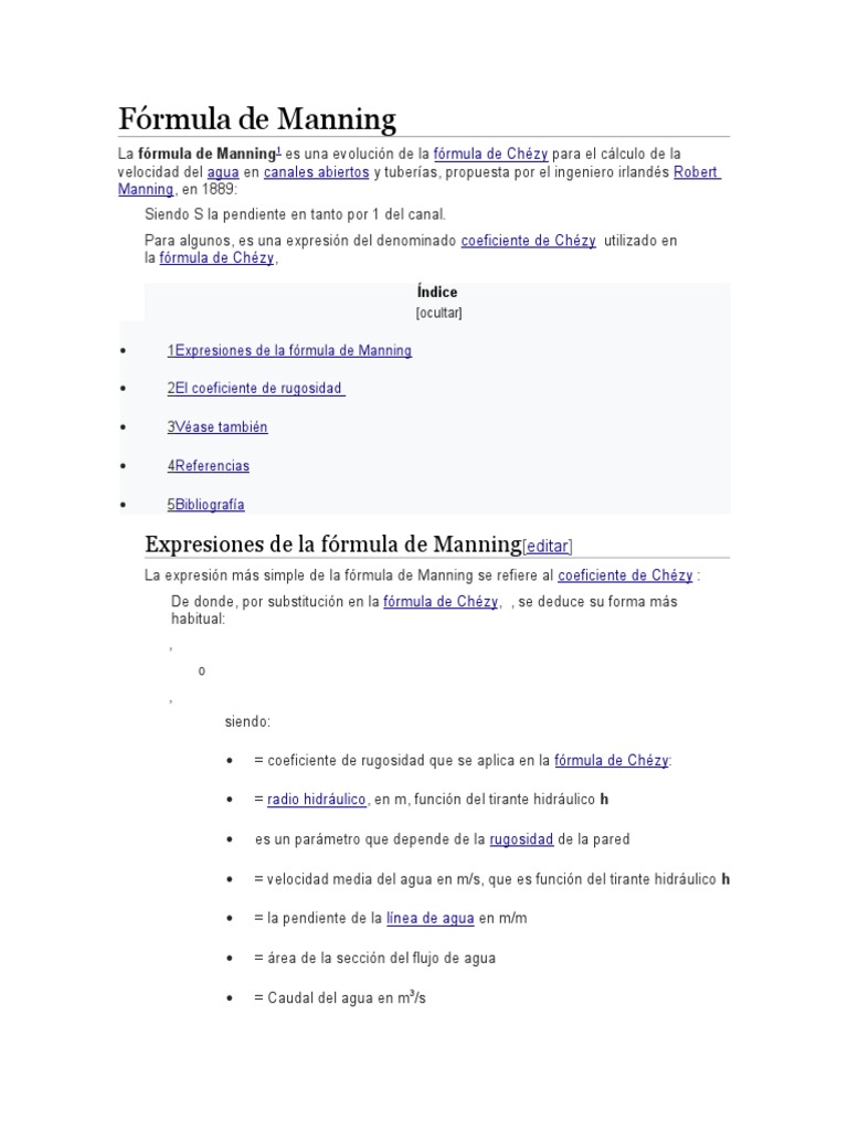 Fórmula de Manning para Caudal y Velocidad | PDF | Ciencias fisicas ...