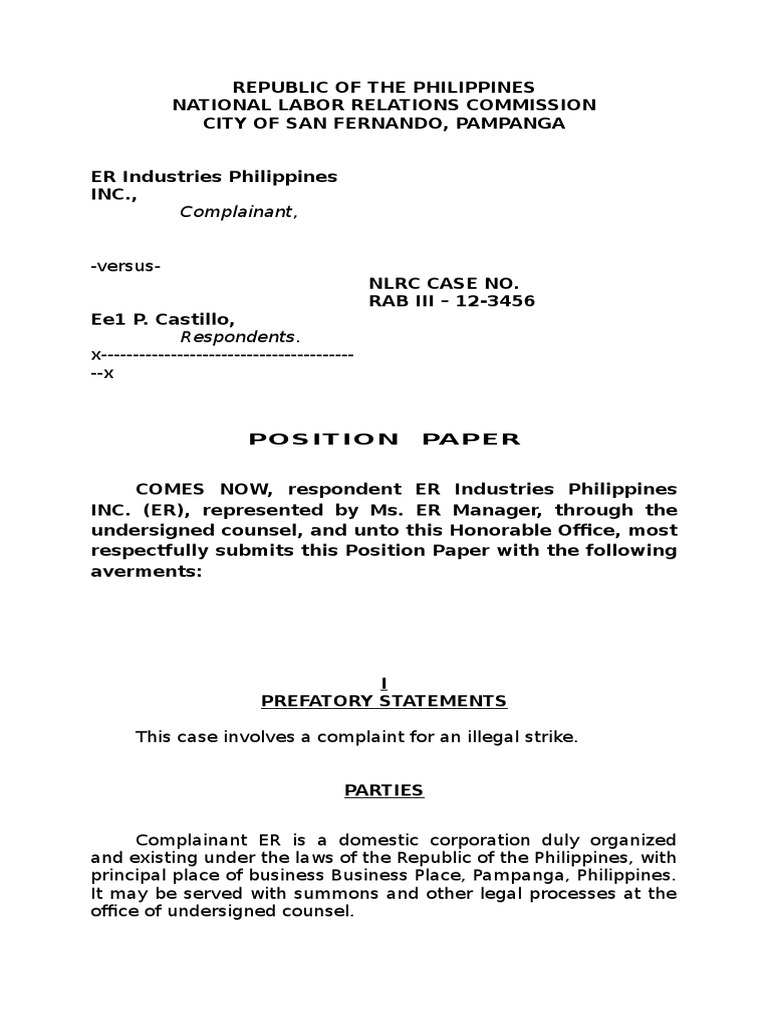 Position Paper on Illegal Strike Case | PDF | Strike Action | Lockout ...