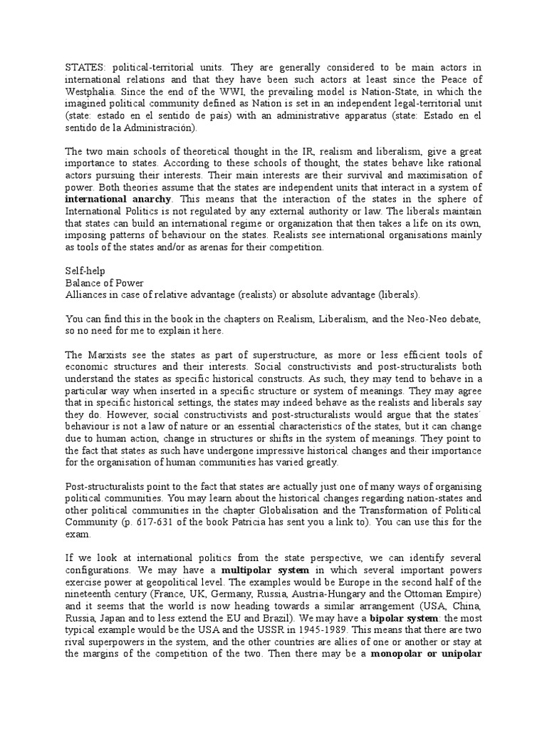 International Anarchy. This Means That The Interaction of The States in ...