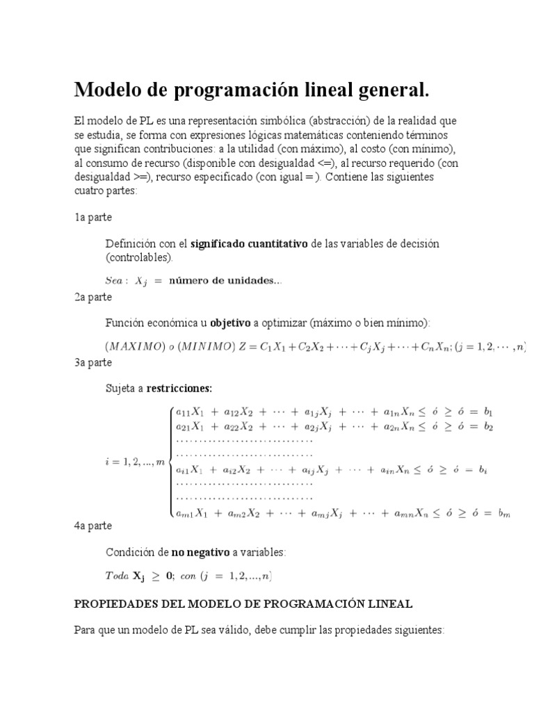 Modelo de Programación Lineal General Modelo de Programación Lineal General