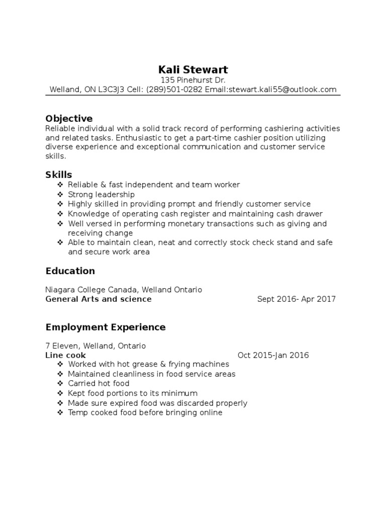 Kali Stewart: Objective | PDF