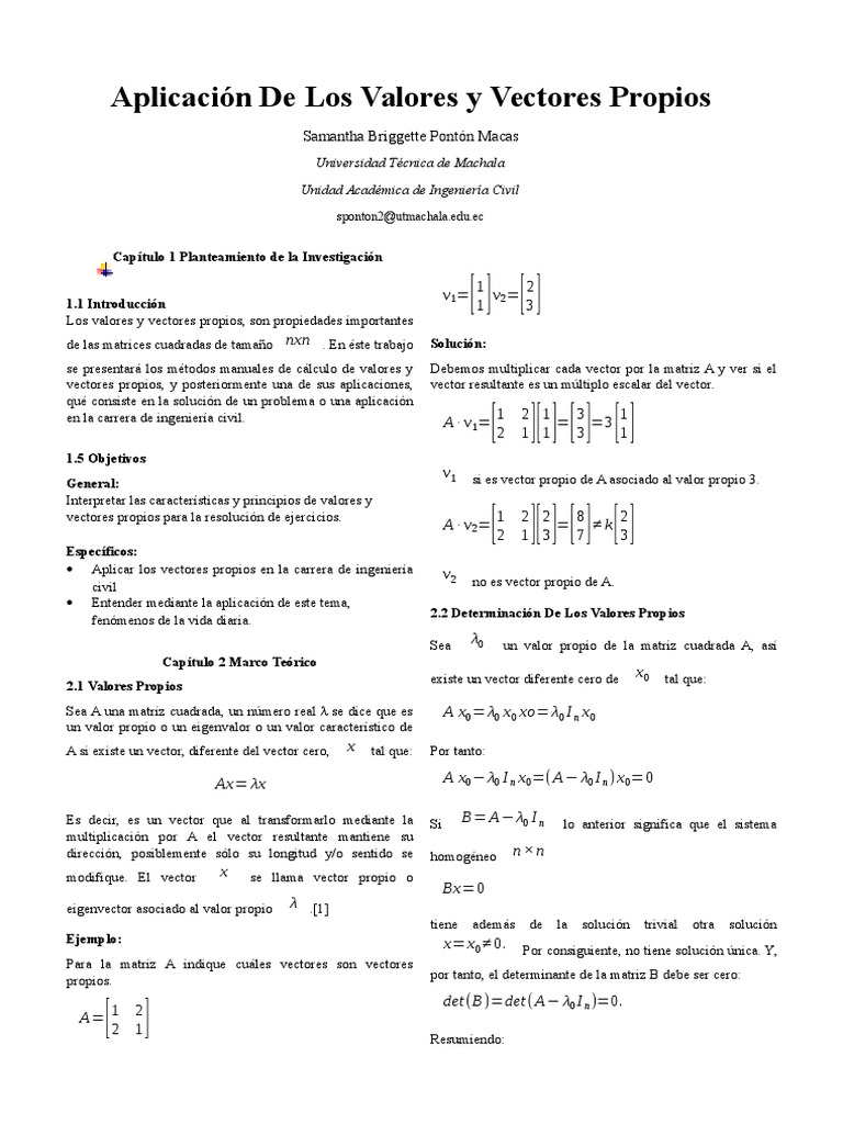 Valores y Vectores Propios | PDF | Valores propios y vectores propios | Matriz (Matemáticas)