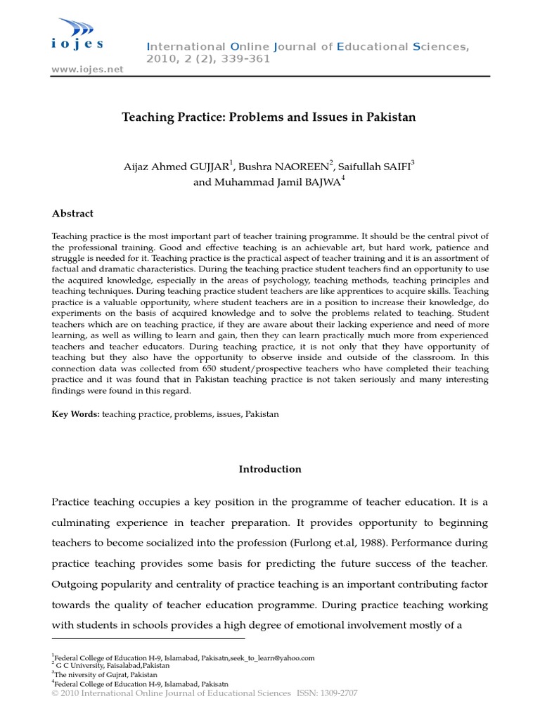 Teaching Practice: Problems and Issues in Pakistan | PDF | Teacher ...
