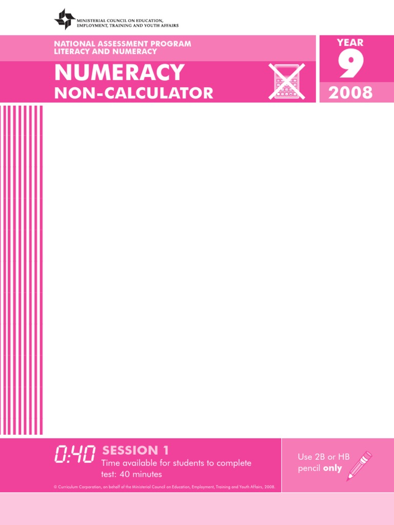 NAPLAN 2008 Final Test Numeracy Year 9 Non Calculator | PDF | Teaching ...