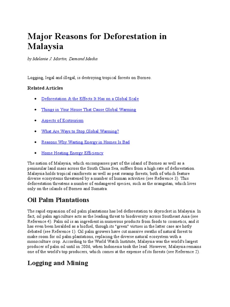 Major Causes and Impacts of Deforestation in Malaysia: Oil Palm ...