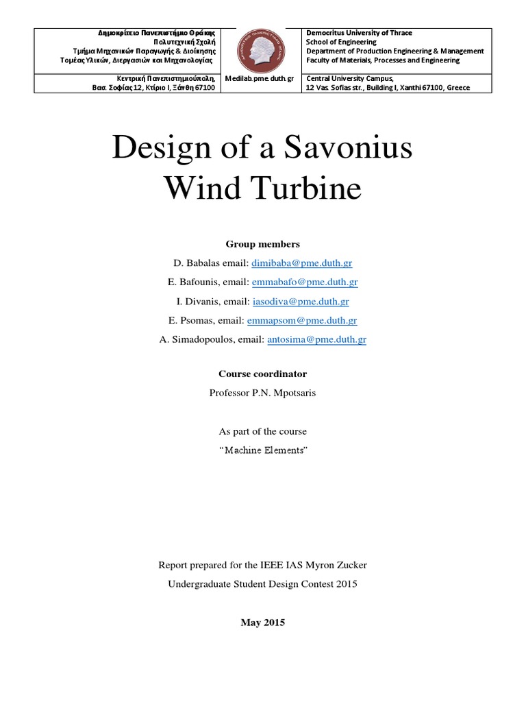 Design of A Savonius Wind Turbine | PDF