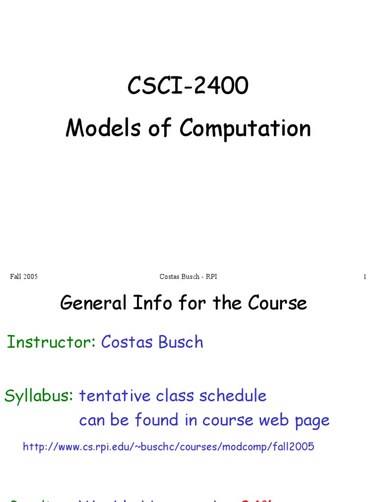 Csci 2400 Models Of Computation Fall 2005 Costas Busch Rpi 1 Download Free Pdf