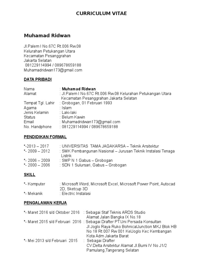 CURRICULUM VITAE Ridwan | PDF