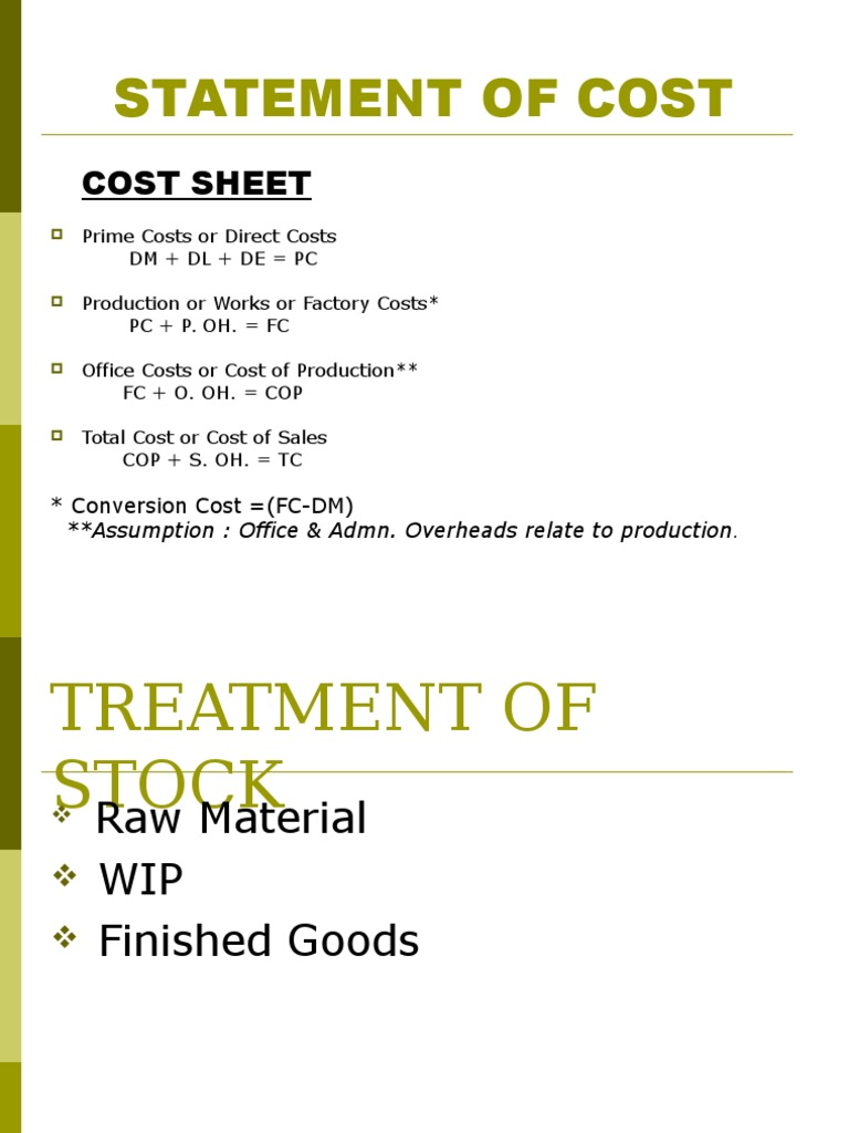 Difference Between Cost Sheet And Statement Of Cost Pdf