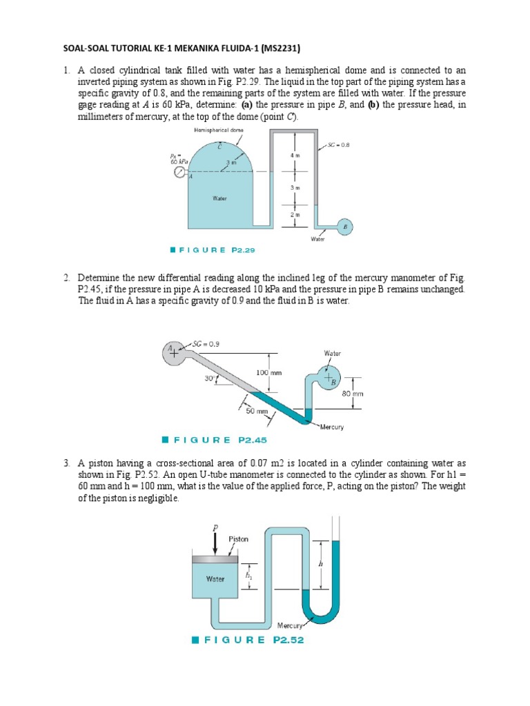 Solutions to Fluid Mechanics Practice Problems Involving Pressure ...