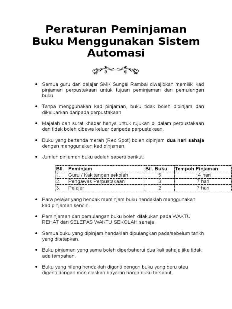Peraturan Peminjaman Buku | PDF