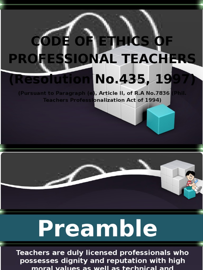 Code of Ethics of Professional Teachers (Resolution No.435, 1997) | PDF ...