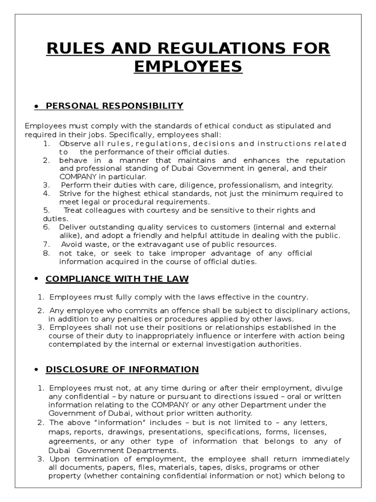 Rules and Regulations For Employees | PDF | Sick Leave | Employment