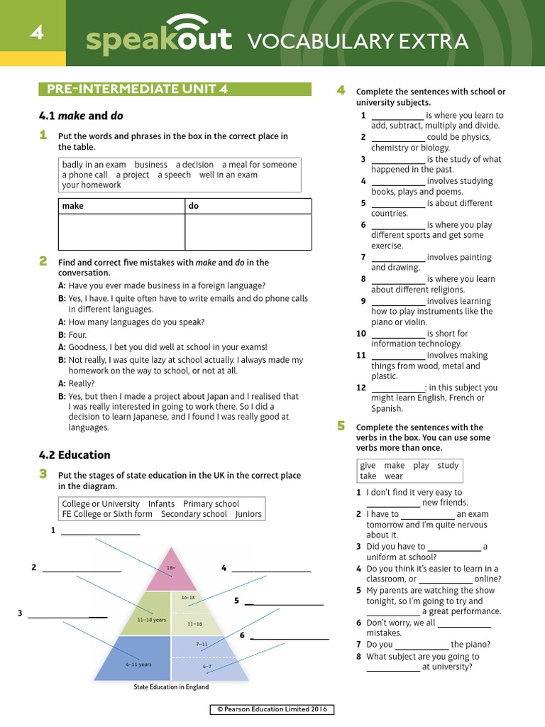 Speakout Vocabulary Extra Pre-Intermediate Unit 4 PDF | PDF | Crossword | Vocabulary