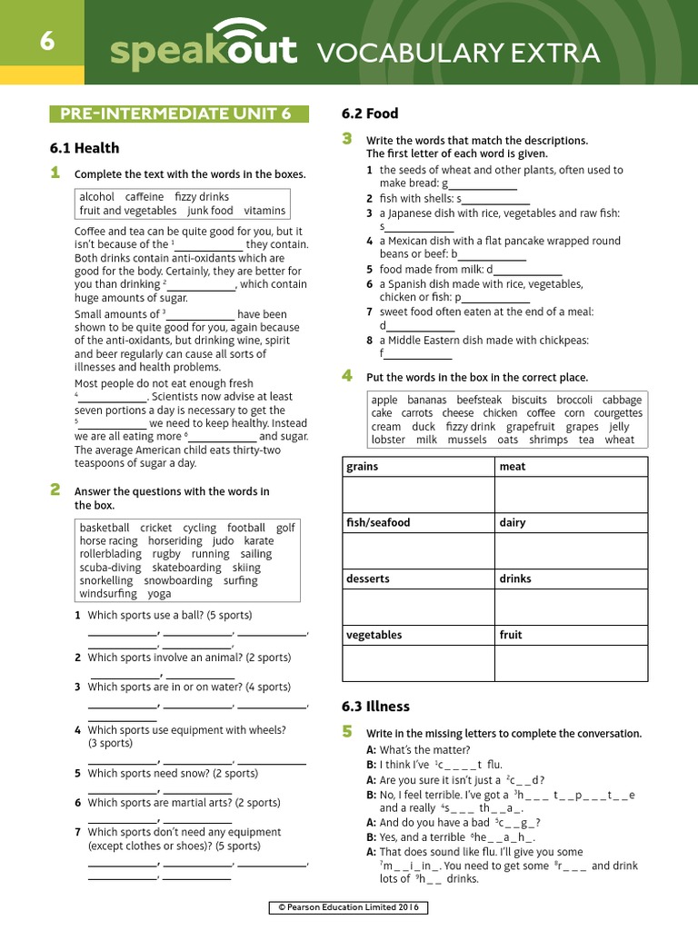 Speakout Vocabulary Extra Pre-Intermediate Unit 6 PDF | PDF | Drink | Eating Behaviors Of Humans