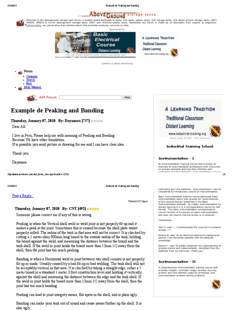 Example de Peaking and Banding | Internet Forum | Instrumentation