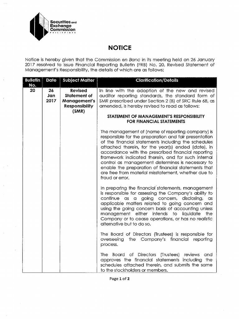 Financial Reporting Bulletin No. 20 | PDF