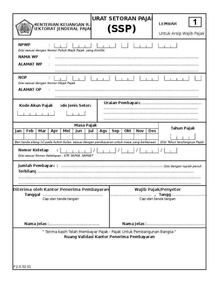 Formulir Surat Setoran Pajak (SSP) | PDF | Pengelolaan Keuangan & Uang