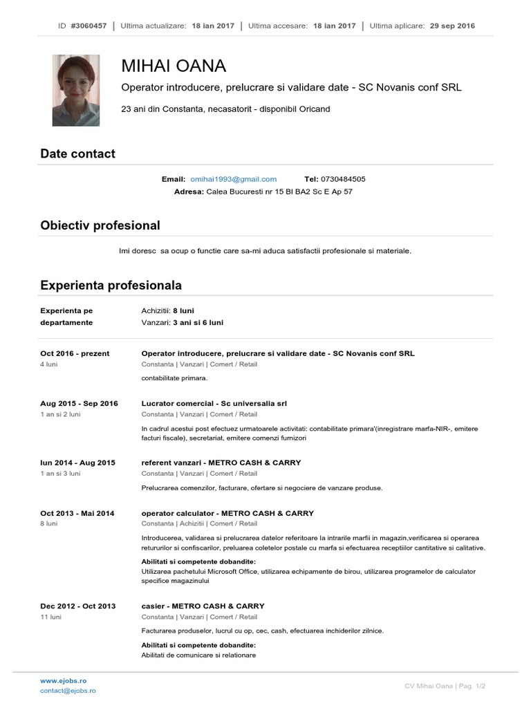 CV Mihai Oana | PDF