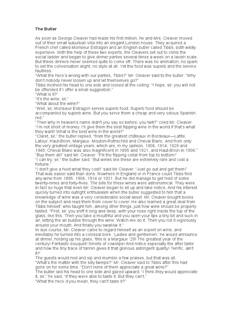 The Butler Roald Dahl | PDF | Wine | Alcoholic Drinks