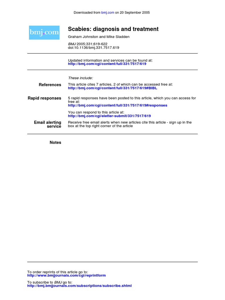 Scabies: Diagnosis and Treatment: References | PDF | Clinical Medicine ...