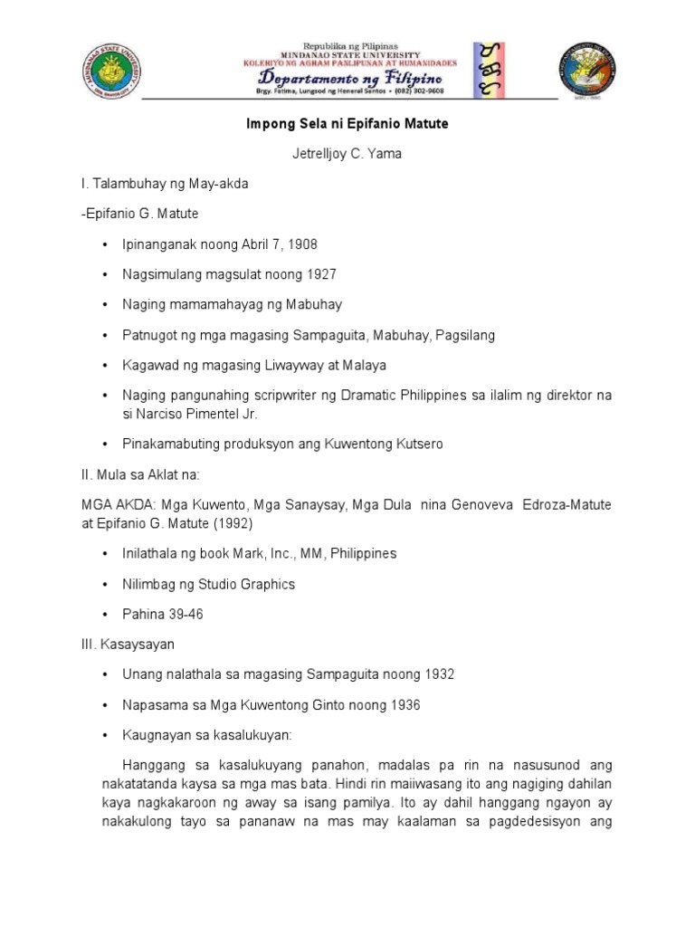 Impong Sela Ni Epifanio Matute | PDF