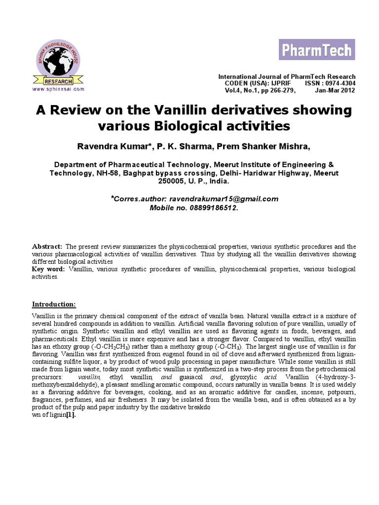 Properties of Vanillin PDF | PDF | Organic Chemistry | Chemistry