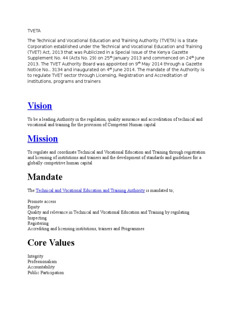 TVETA | PDF | Vocational Education | Doctor Of Philosophy