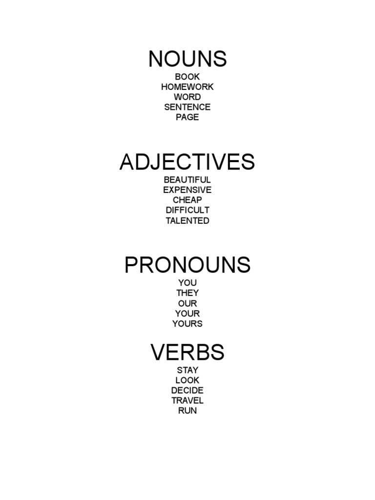 Nouns: Book Homework Word Sentence | PDF