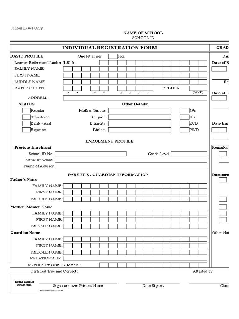 2016 Learner Individual Registration Form | PDF