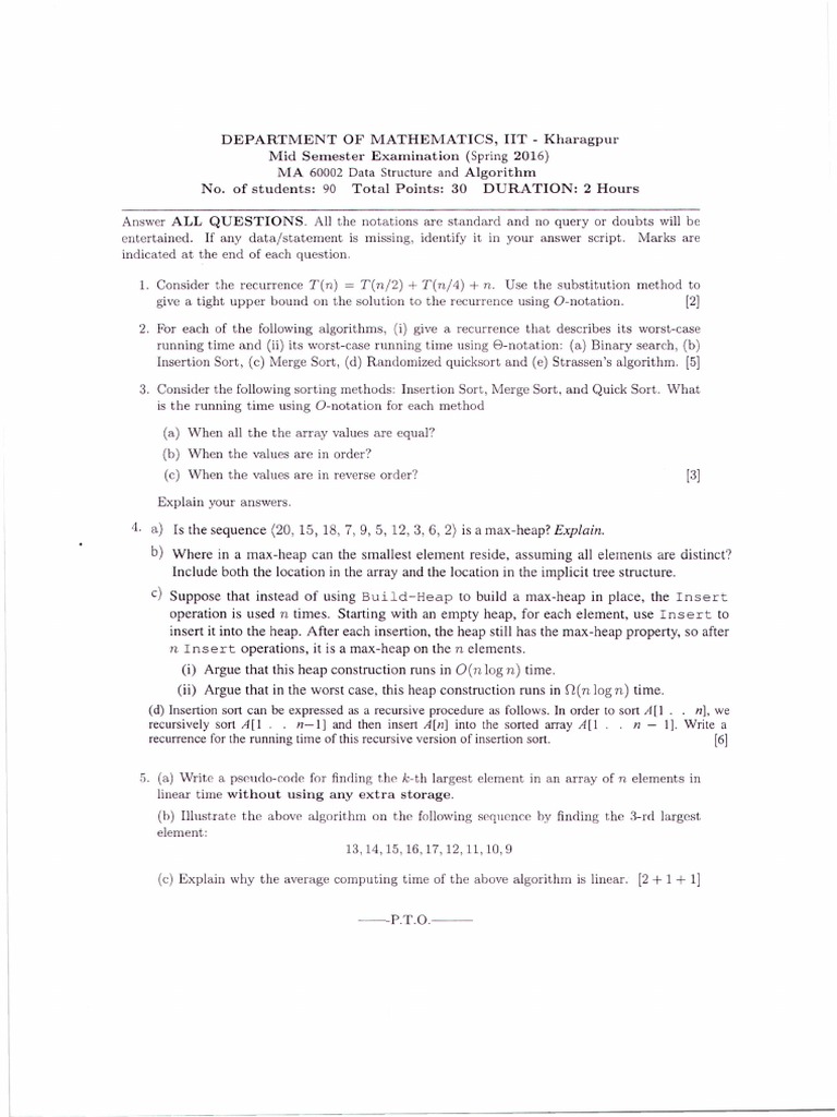 MA60002 Data Structure and Algorithms (Bhakt) | PDF | Time Complexity | Algorithms And Data ...