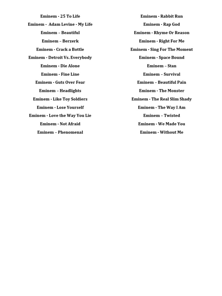 Eminem Song Lyrics Compilation | PDF