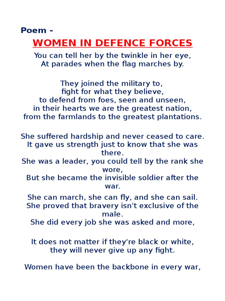 Women in Defence Forces: Poem | PDF | Value (Ethics) | Social Capital