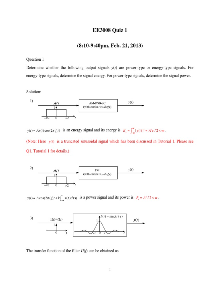 EE3008 Quiz 1 | PDF | Frequency Modulation | Detector (Radio)