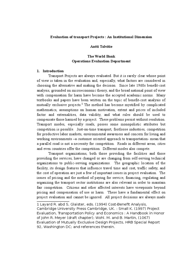 Evaluating Transport Projects Effectively | PDF | Cost–Benefit Analysis ...