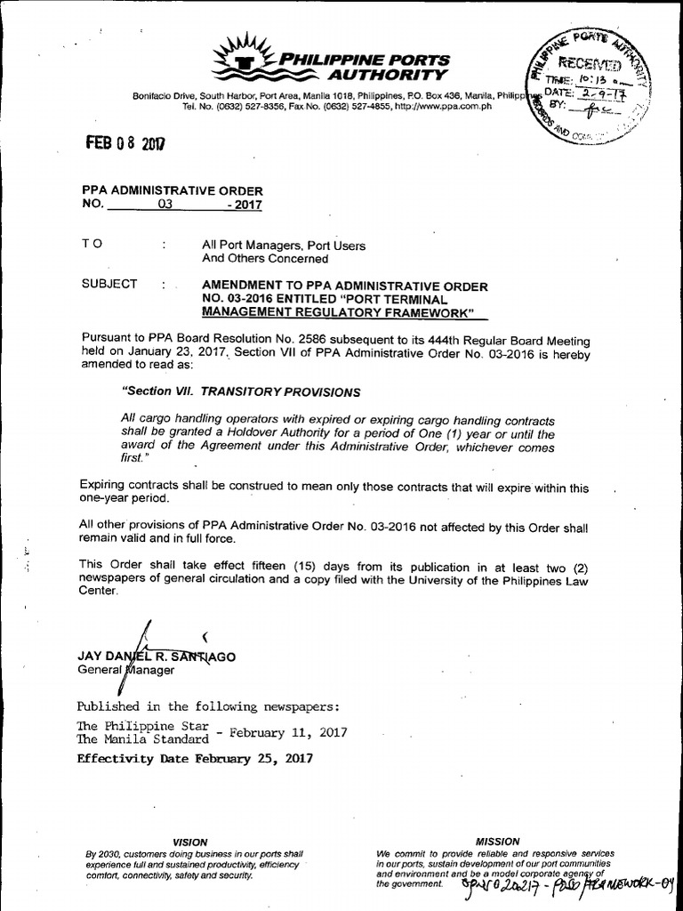 PPA AO 003-2017 - Amendment To PPA Administrative Order No 023-2016 ...