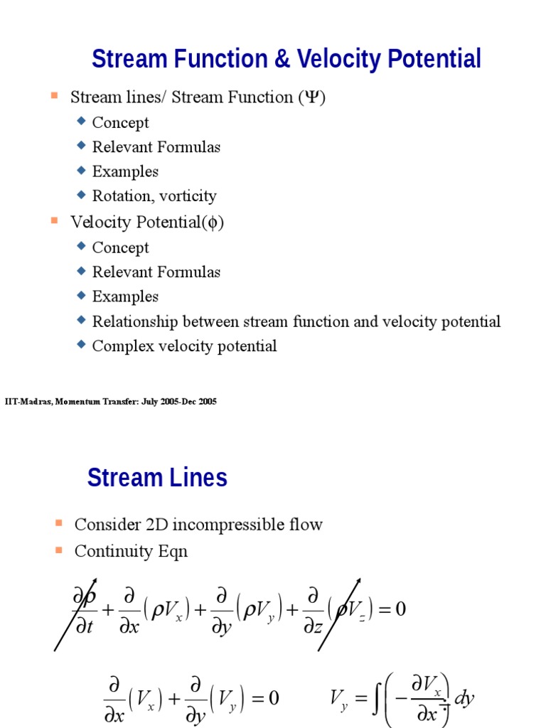 Stream Function & Velocity Potential | PDF | Fluid Dynamics | Viscosity