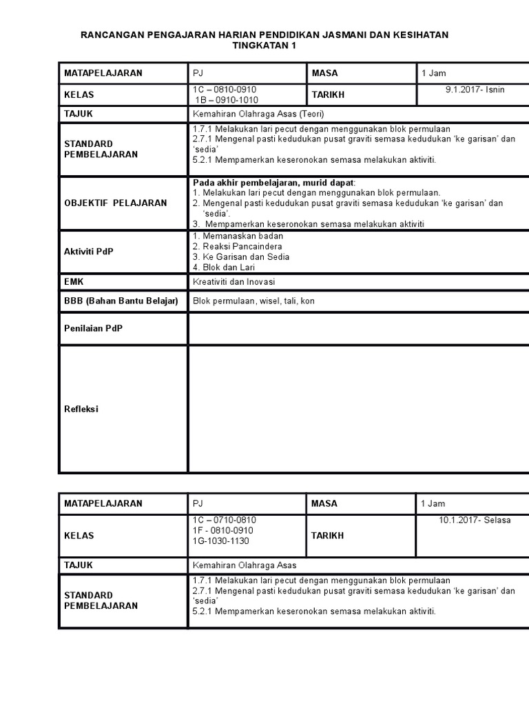 Minggu 2 RPH PJK KSSM | PDF