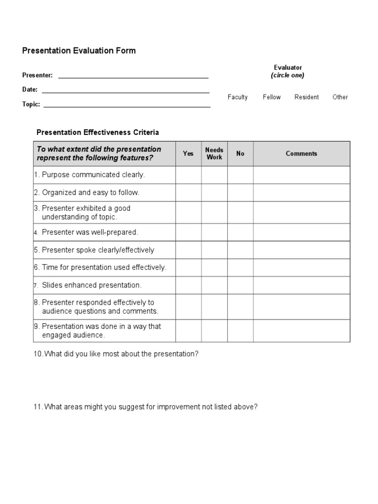Formal Presentation Evaluation Form | PDF