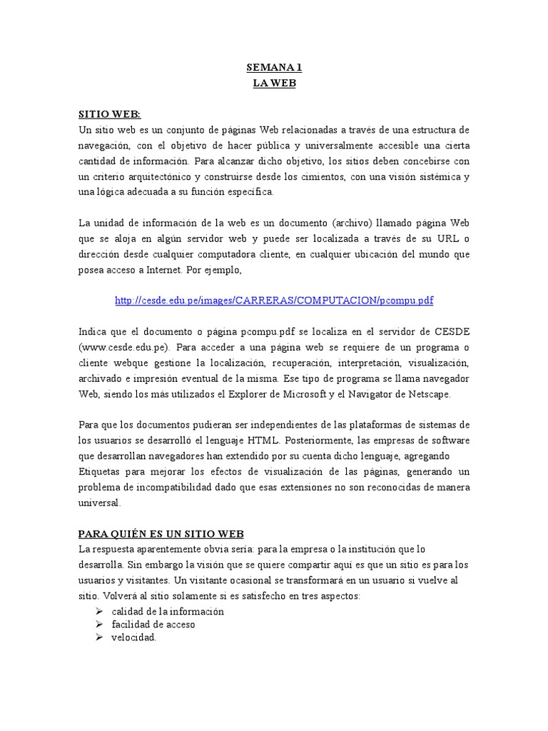 Semana 1 - Introducción Al HTML | PDF | Diseño web | HTML