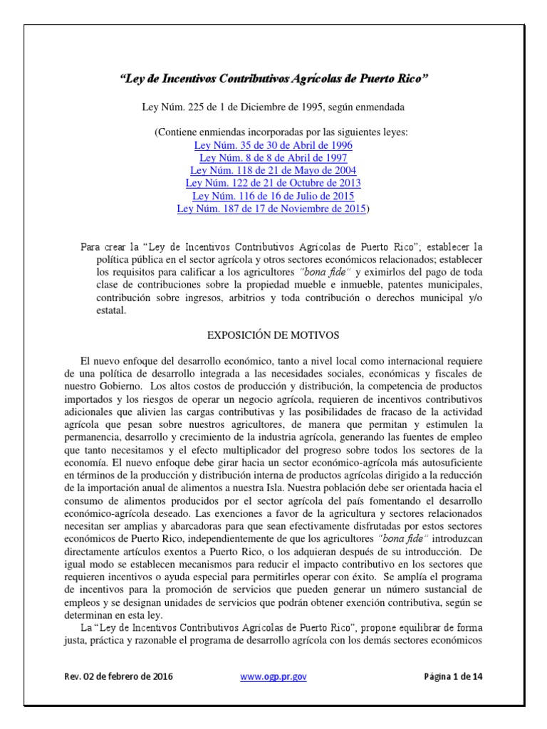 Resumen Ley 225 | PDF | Puerto Rico | Agricultura