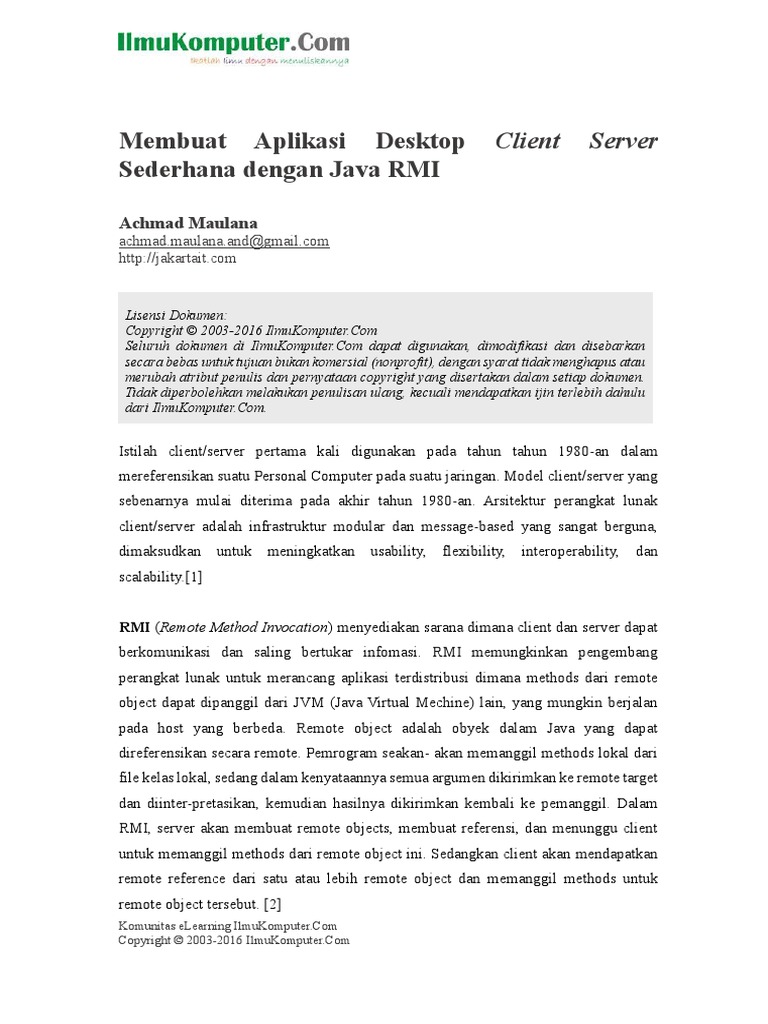 Membuat Aplikasi Desktop Client Server Sederhana Dengan Java RMI | PDF