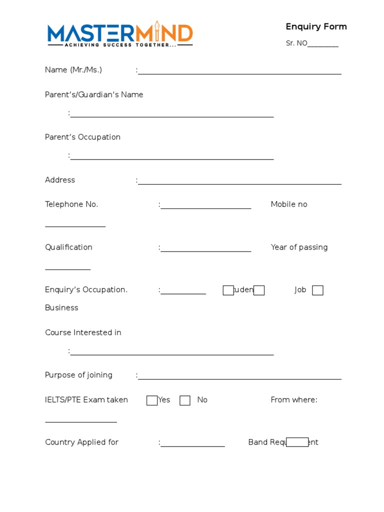 Student Enquiry Form Template | PDF