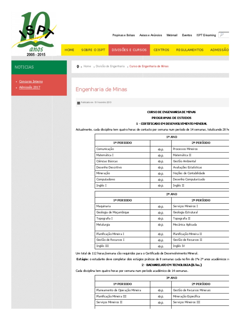 ISPT - Instituto Superior Politécnico de Tete - Curso de Engenharia de ...