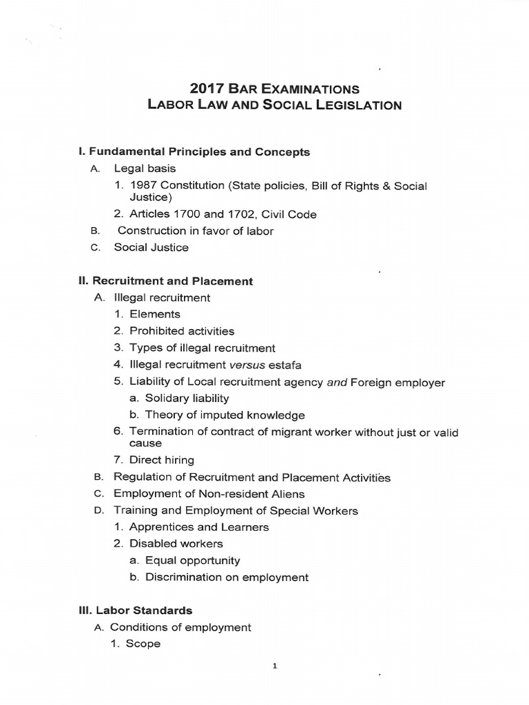 2017 Bar Syllabus Labor Law | PDF