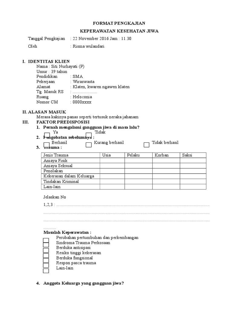 Format Pengkajian Keperawatan Jiwa | PDF | Pengembangan Diri