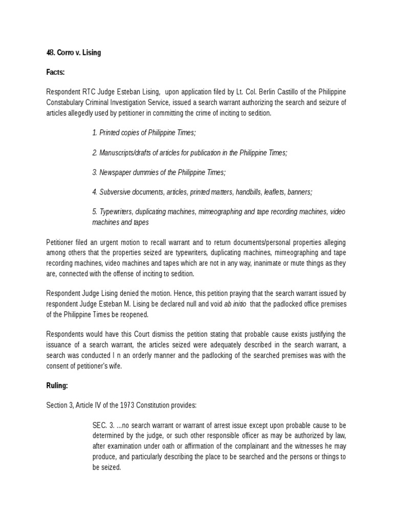 Corro v. Lising | PDF | Search And Seizure | Probable Cause