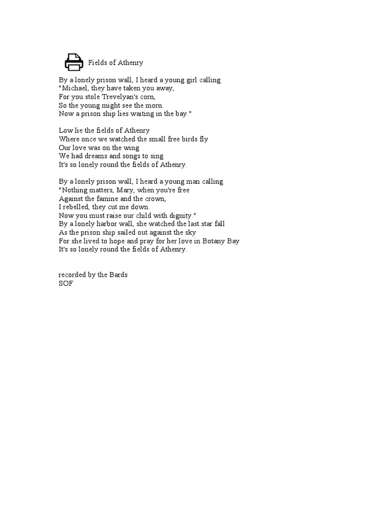 The Fields of Athenry Lyrics | PDF