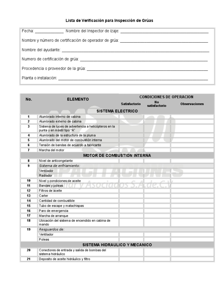 Checklist de Gruas | PDF | Engranaje | Grúa (máquina)